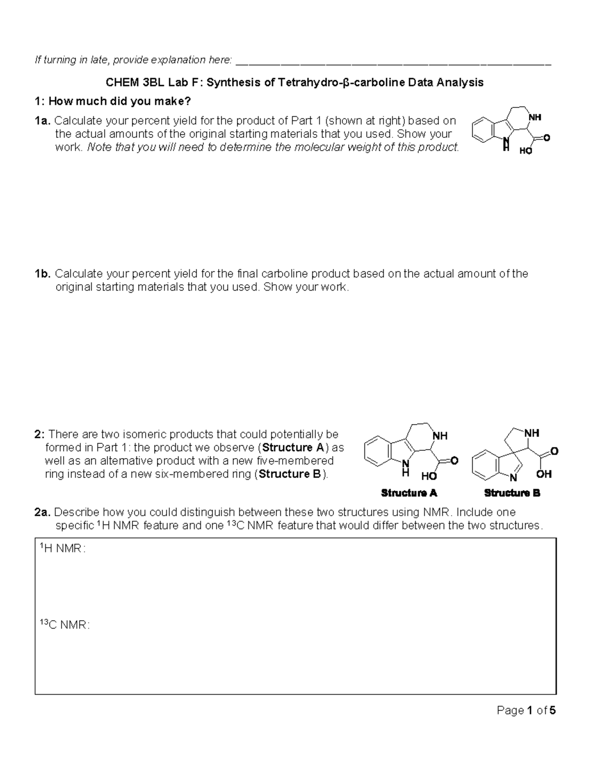 CHEM 3BL Lab F: Data Analysis for Synthesis and NMR Techniques - Studocu