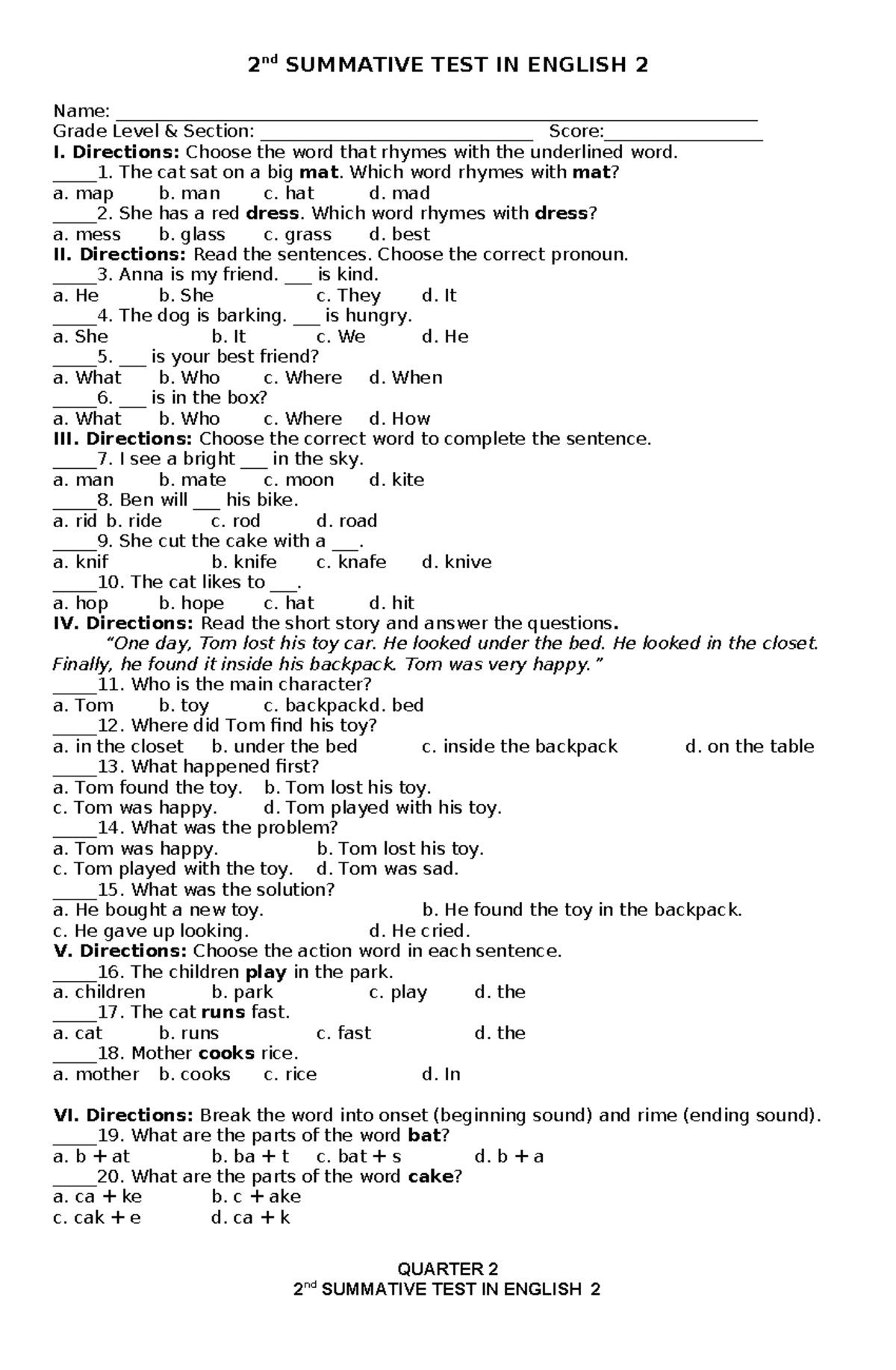 Q2-2ND Summative Test in English 2 - Weeks 3-4 - Studocu