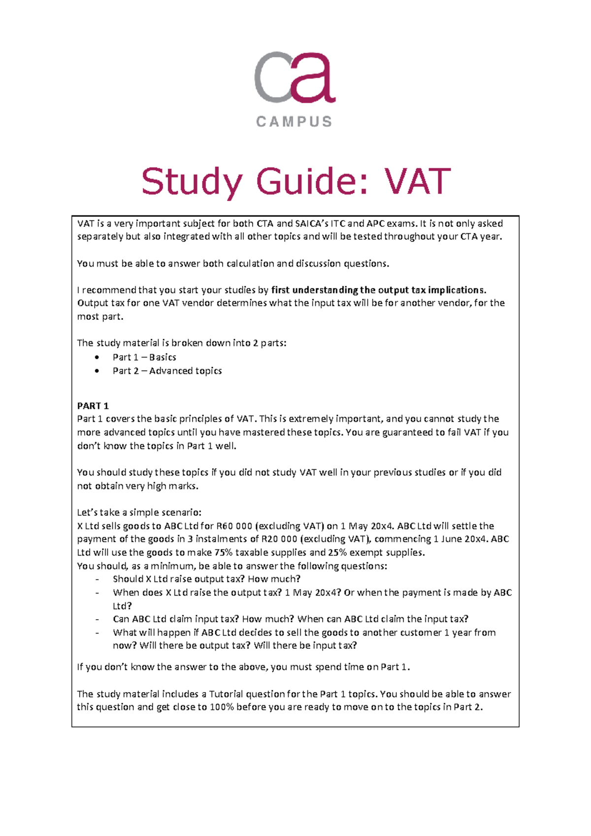 VAT Study Guide - Essential Summary for Taxation 327 - Studocu