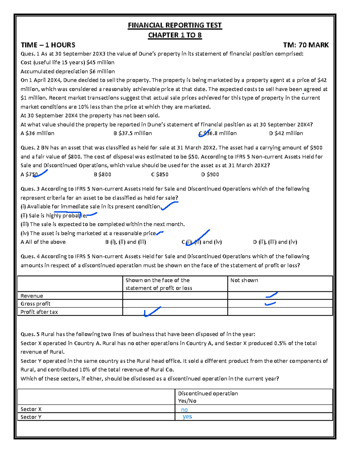 FR TEST CH 1 TO 8 - Financial Reporting Exam Questions - Studocu