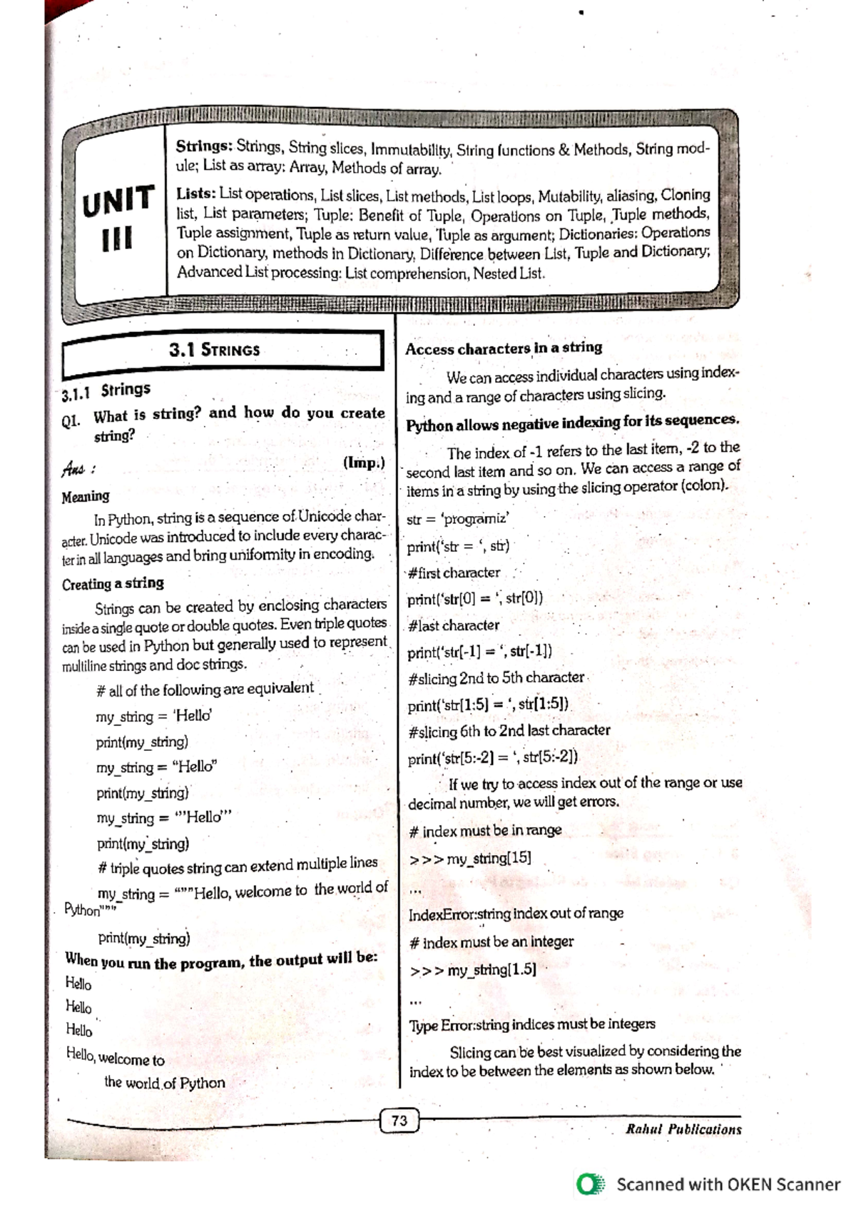 Unit 3 - python notes - Bachelor of computer application - Studocu