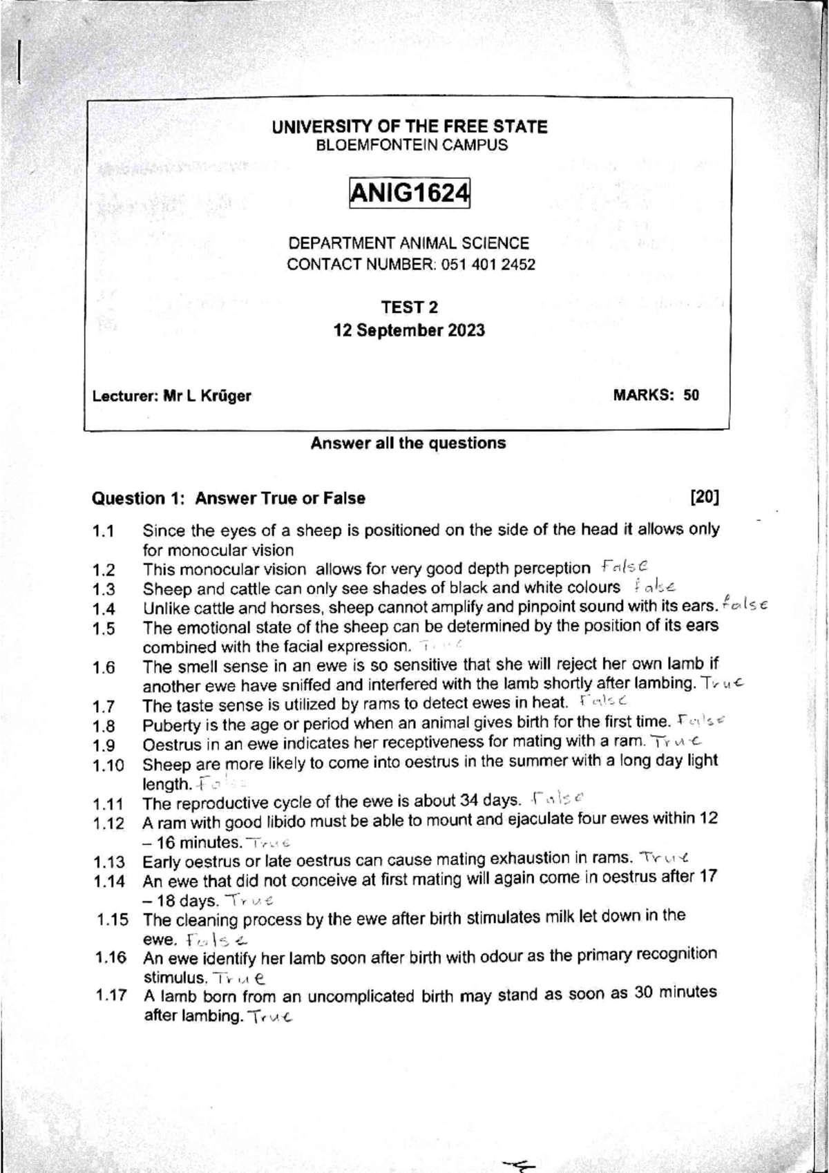 ANGI 1624 Test 2 - Animal Breeding Behavior Past Examination - Studocu
