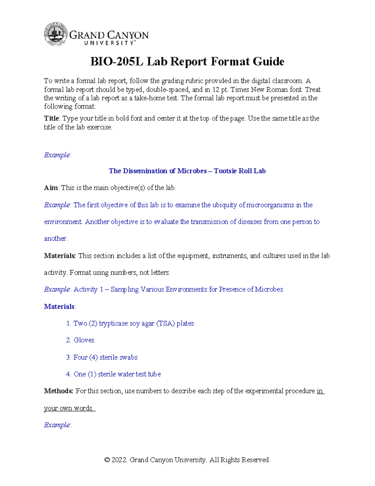 BIO 205L Lab Report Format Guide for Online Courses - Studocu
