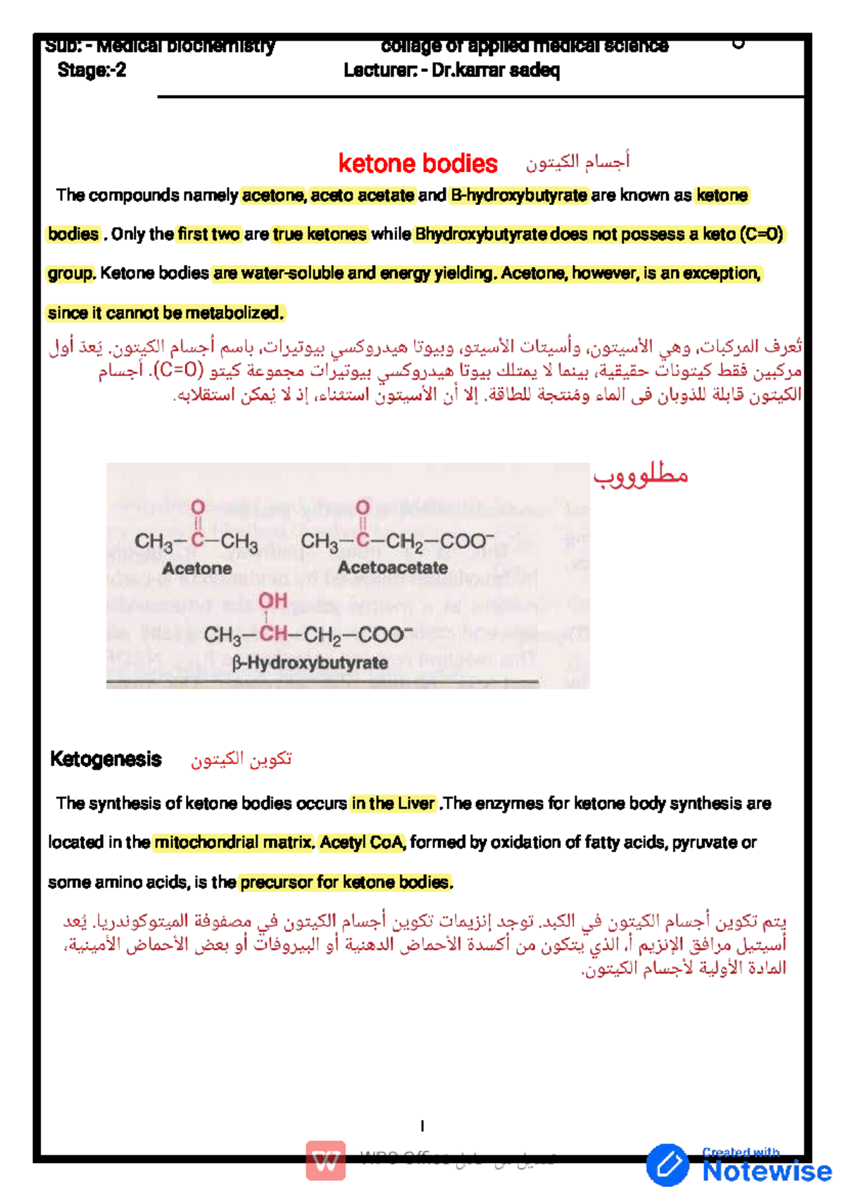 Medical Biochemistry Lecture 8: Ketone Bodies & Ketogenesis - Studocu