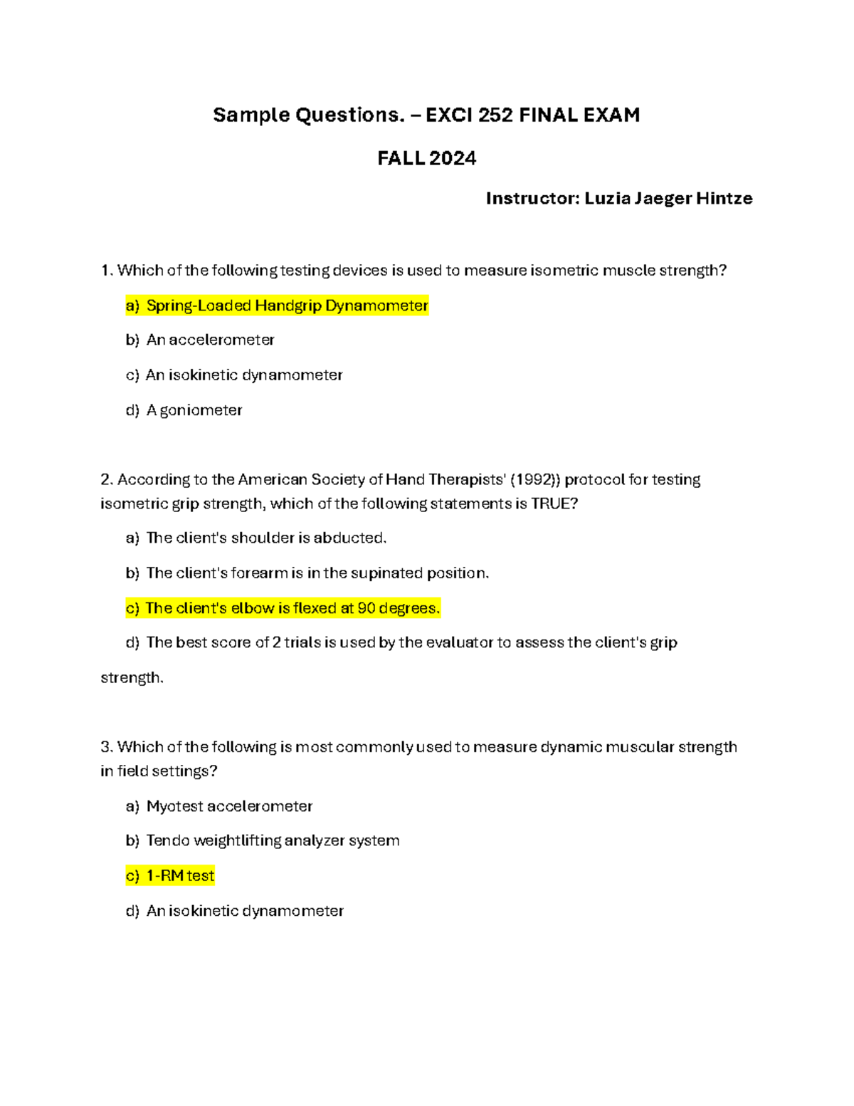 EXCI 252- Sample questions - Final EXAM - FALL 2024-answers - Sample ...