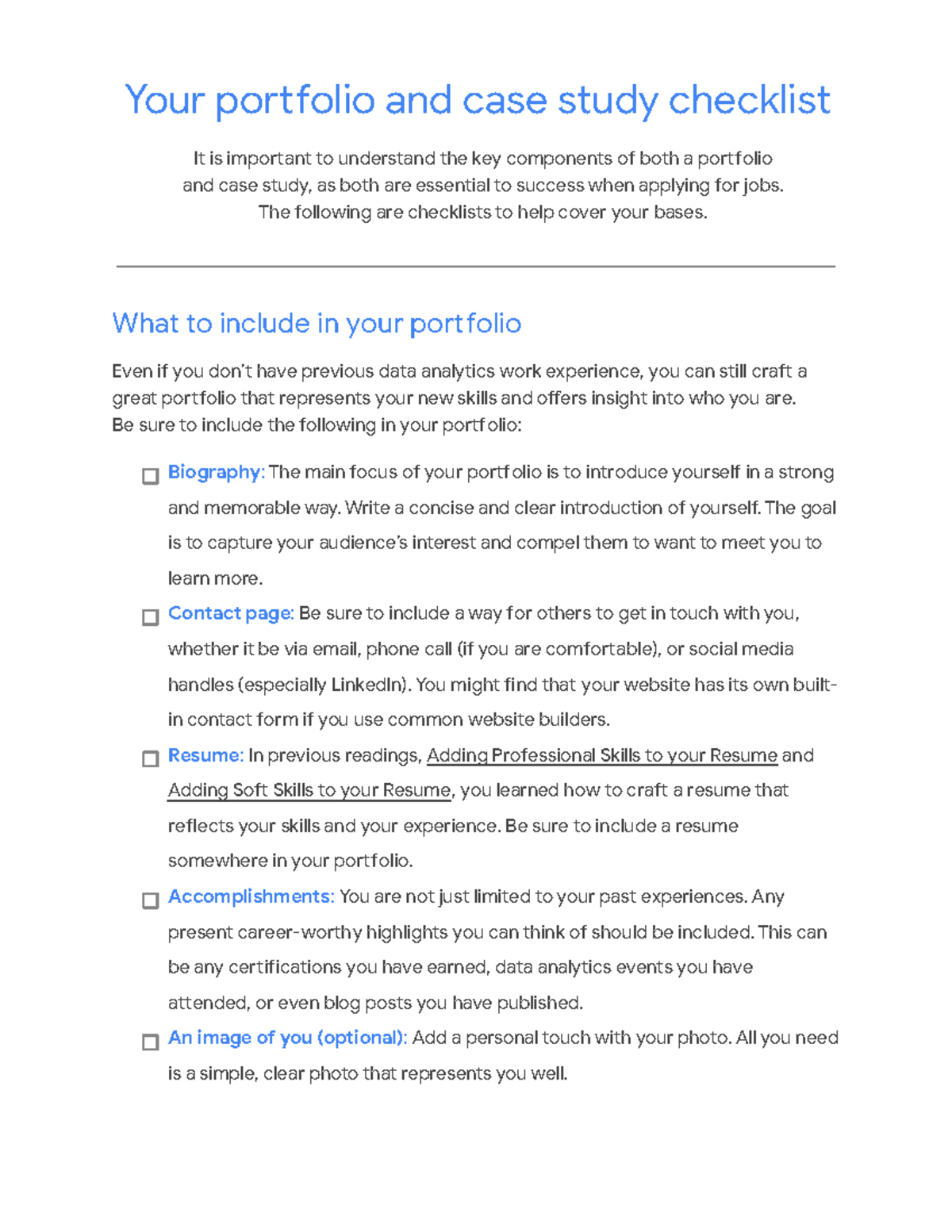 Portfolio & Case Study Checklist for Job Applications - Studocu