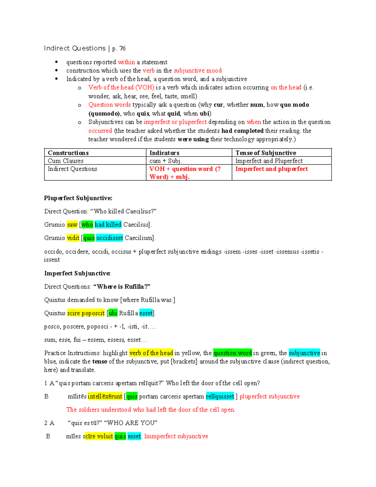 Indirect Questions: Subjunctive Mood & Verb of the Head (p. 76) - Studocu