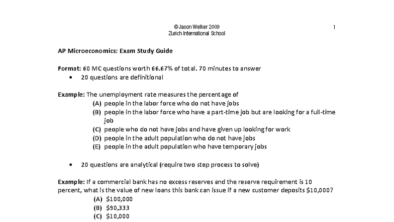 AP Microeconomics Exam Study Guide (2009) - Jason Welker - Studocu