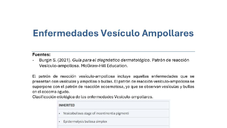 Enfermedades Vesículo Ampollares: Diagnóstico y Tratamiento - Studocu