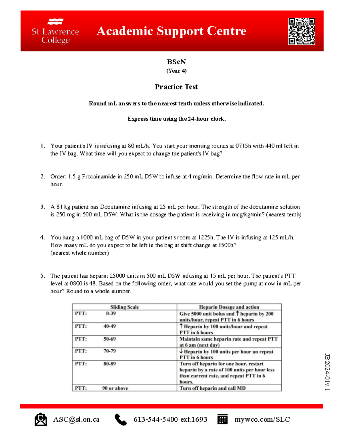 BScN Year 4 Practice Test 4 - IV Calculations & Answers - Studocu