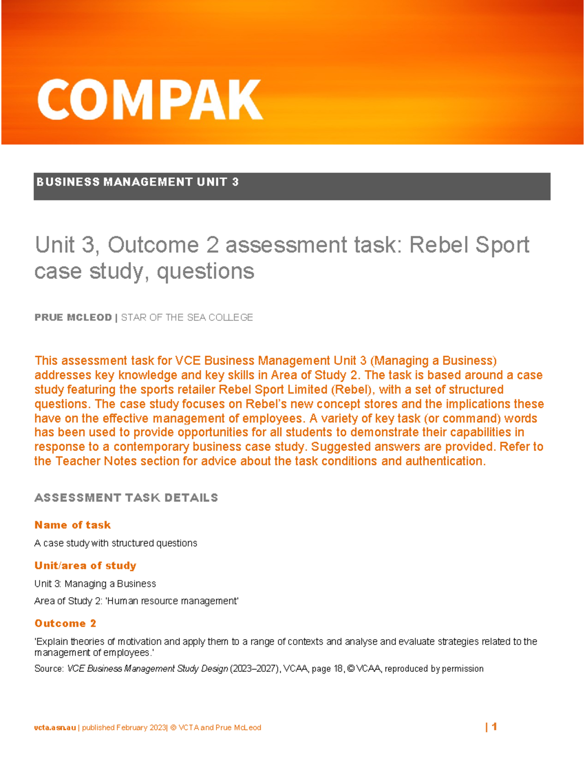 VCE Business Management Unit 3: Outcome 2 Case Study on Rebel Sport ...