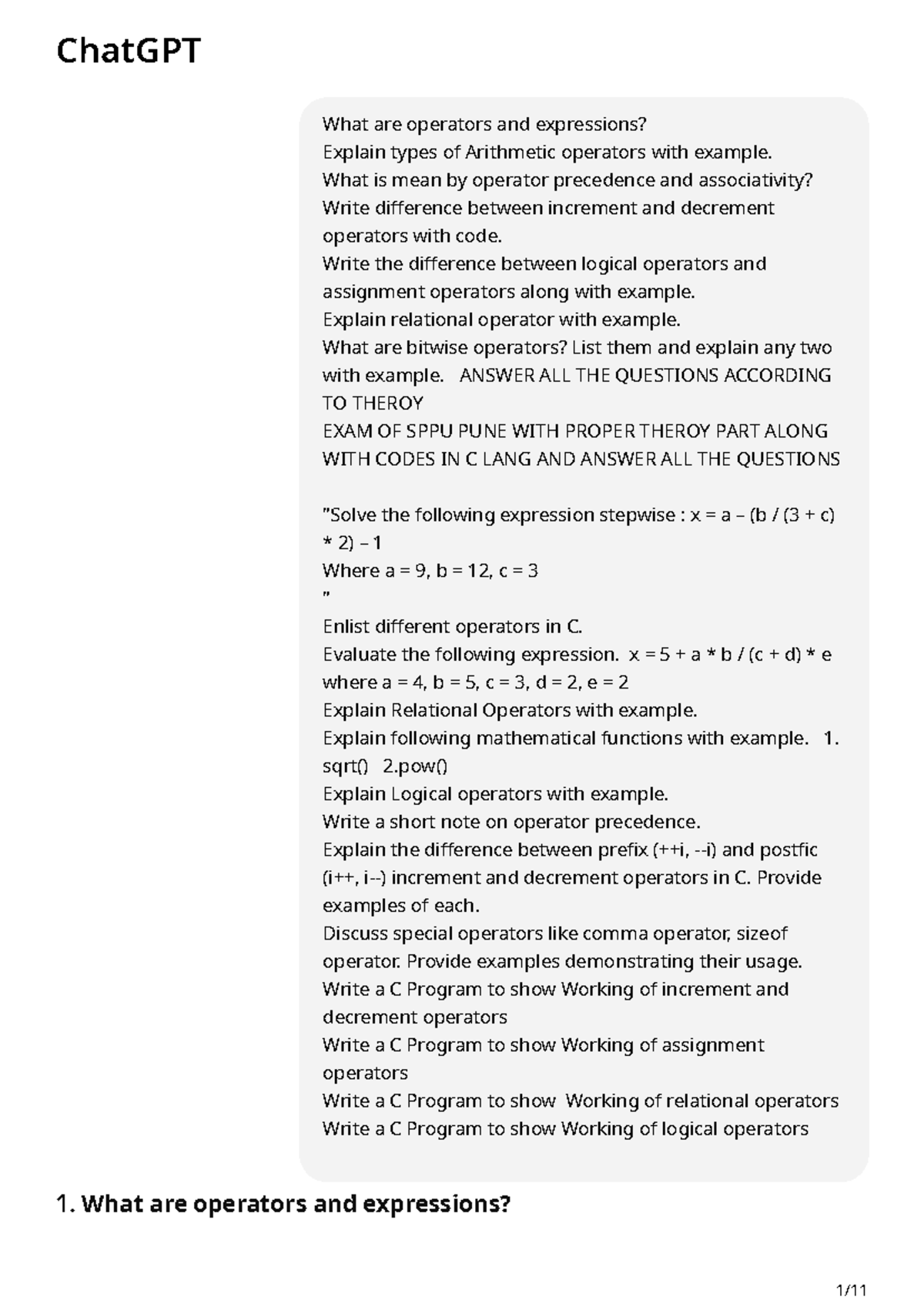 FPL 2 - Operators & Expressions in C: Types, Examples, & Programs - Studocu