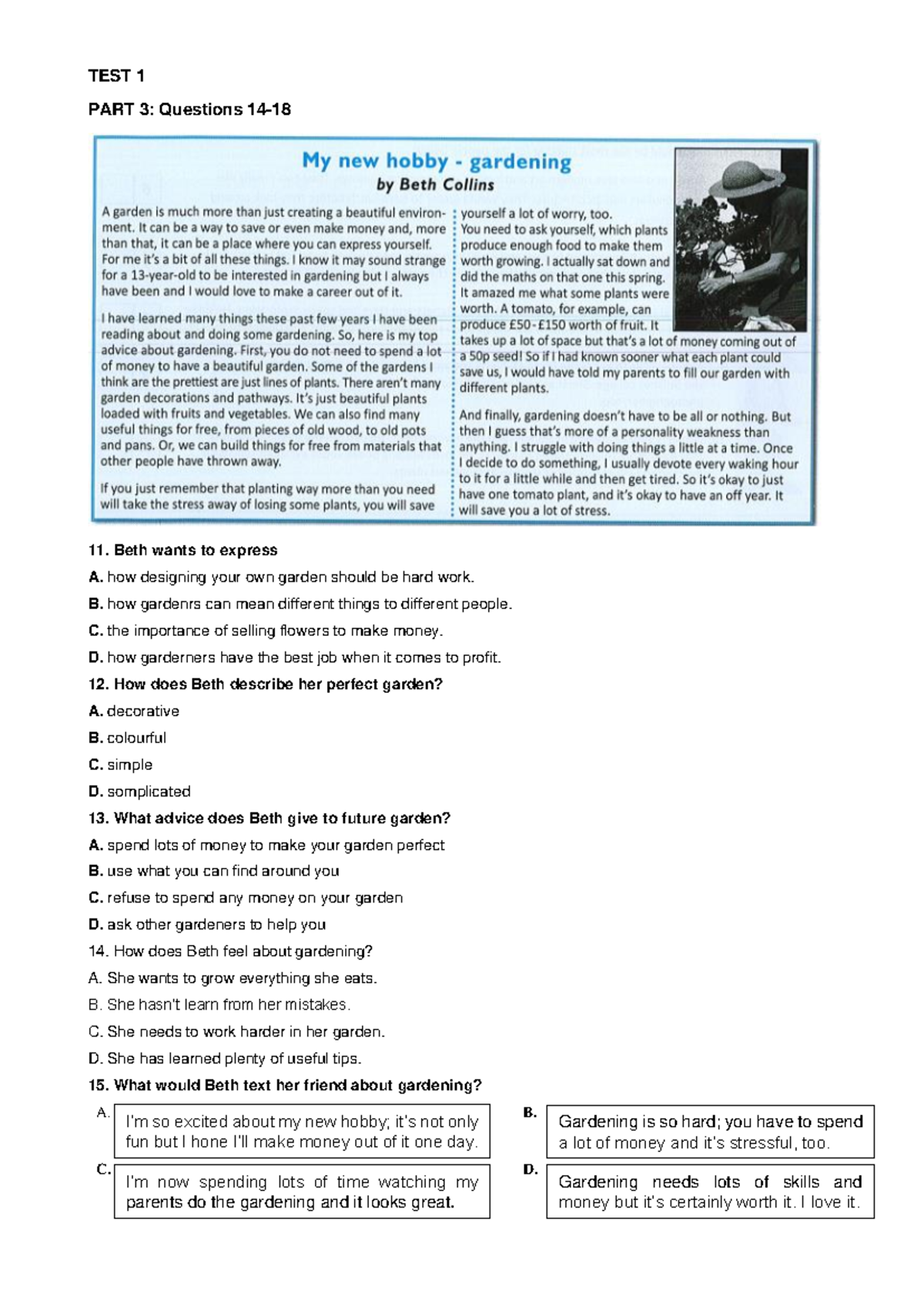 PART 3 Test Questions for PET Exam - Practice 1 - Studocu