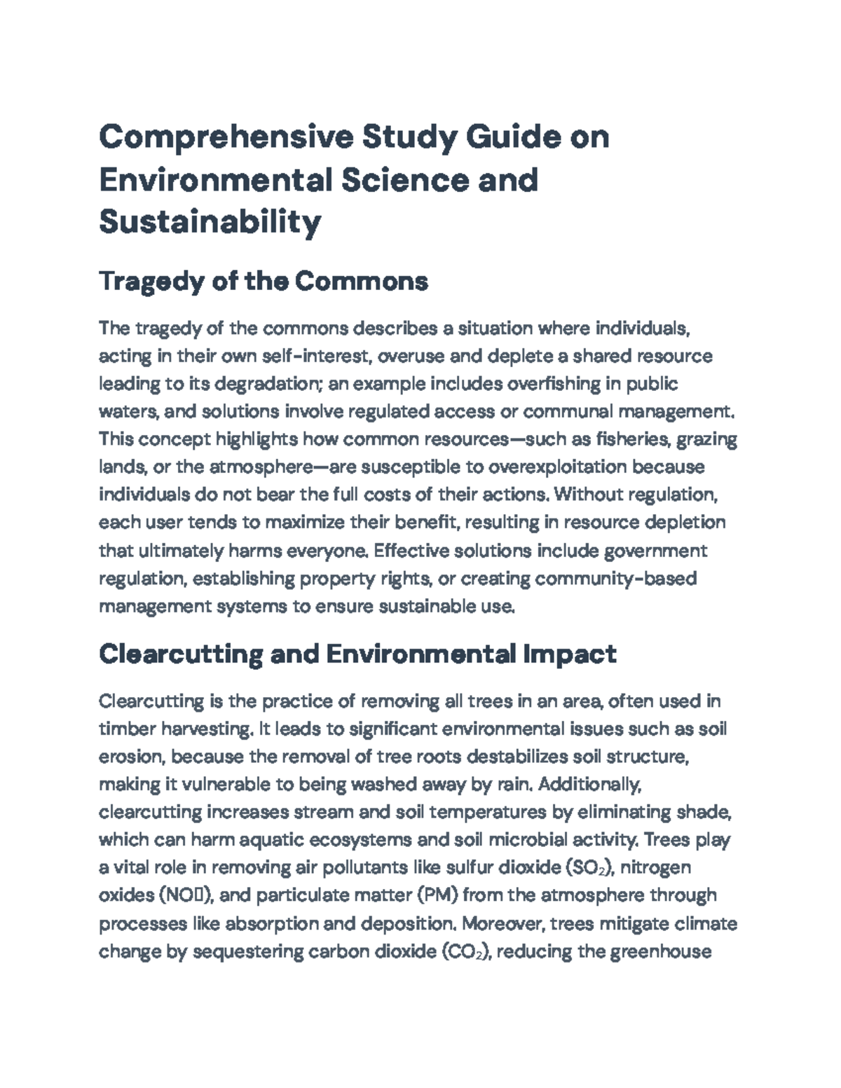 Comprehensive Study Guide: Environmental Science & Sustainability (ES ...