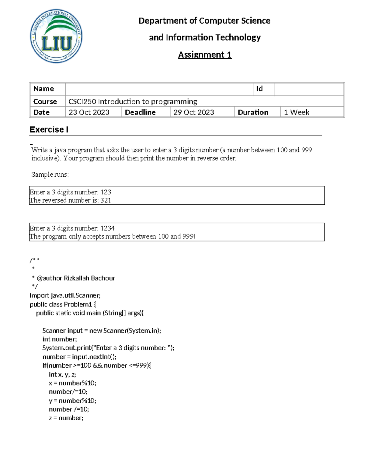 CSCI250 Assignment 1: Java Programming Solutions - Studocu