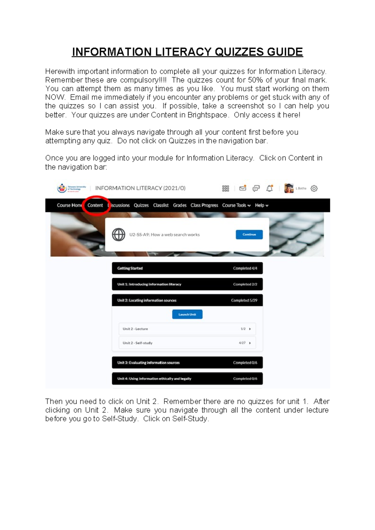 Information Literacy (3 Credit) Quizzes Guide & Tips for Success - Studocu