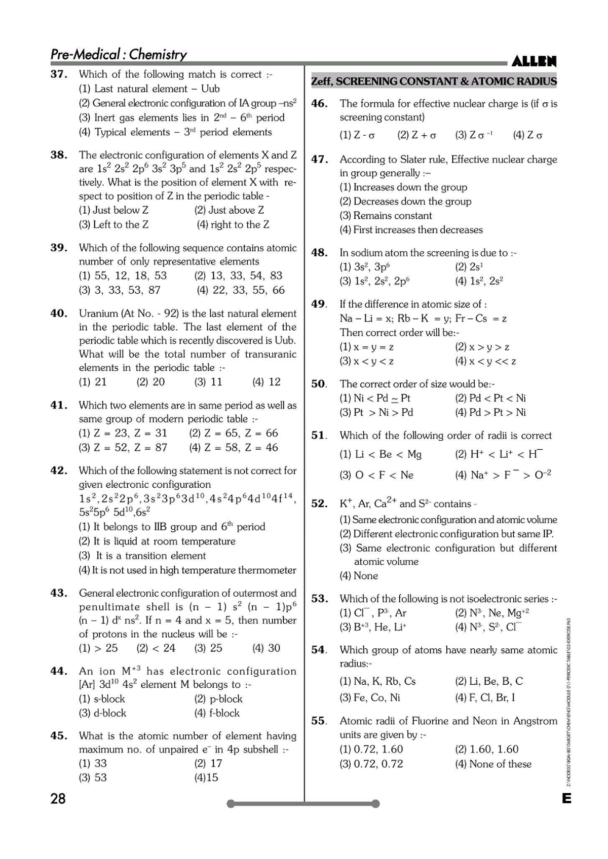 Chemistry ALLEN 37: Effective Nuclear Charge & Atomic Radius Concepts ...
