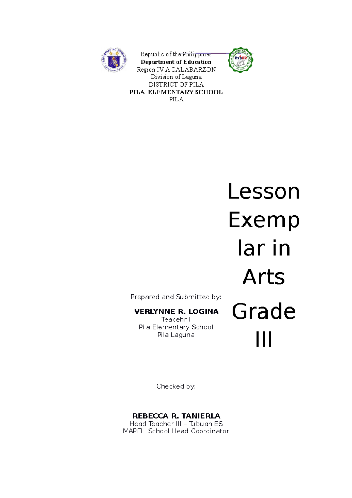 Lesson Exemplar for ARTS - Grade 3: Exploring Size and Texture - Studocu