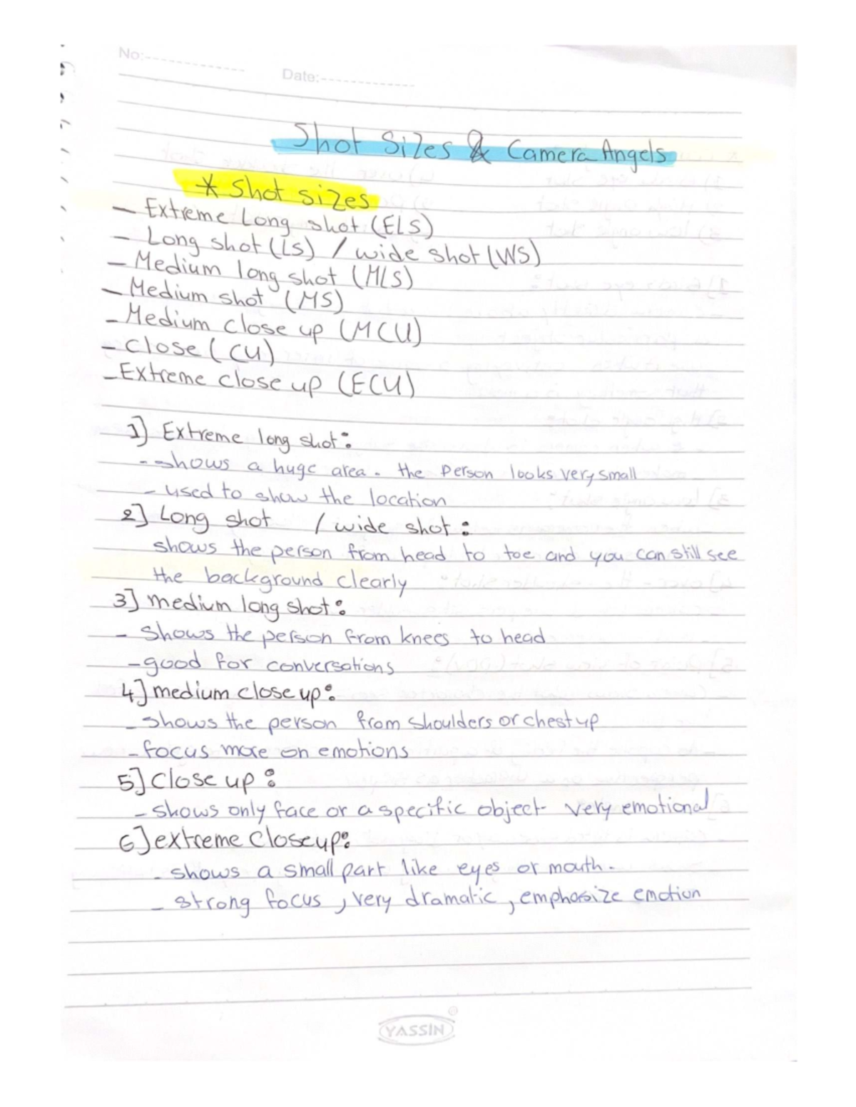 Camera Techniques (Course Code) Midterm Exam Notes - Studocu