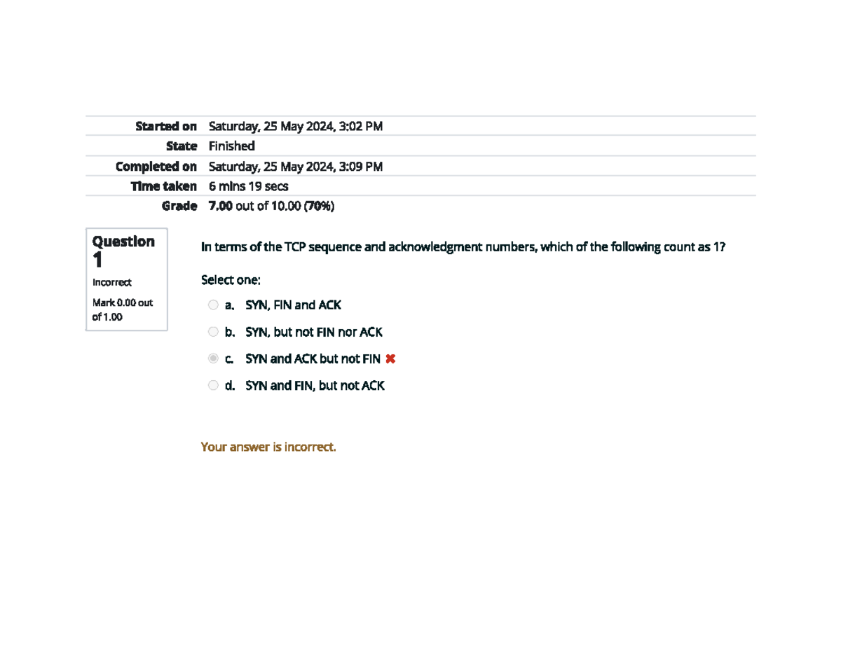 CS 2204-01 Self-Quiz Unit 7 - Started on Saturday, 25 May 2024, 3:02 PM State Finished Completed ...