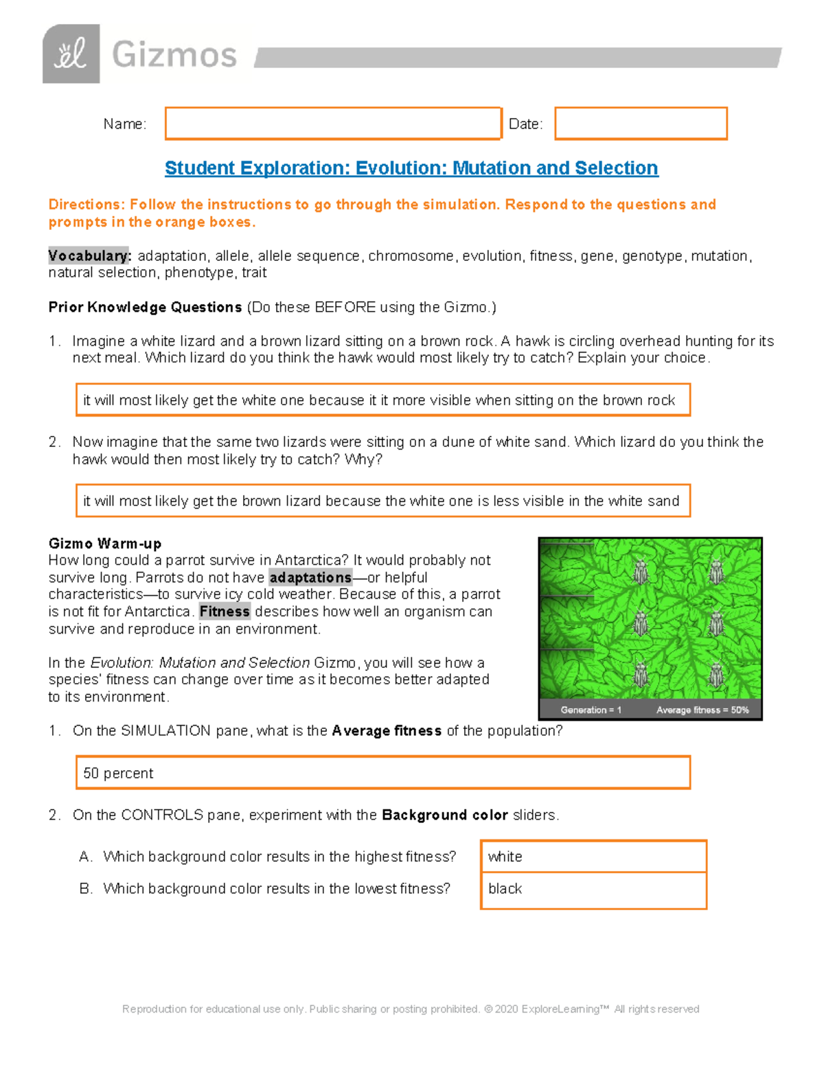 Gizmo SE: Exploring Evolution through Mutation & Natural Selection ...