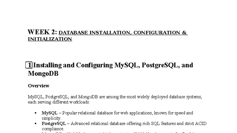 Week 2-3: Database Installation & Configuration Notes (CS101) - Studocu
