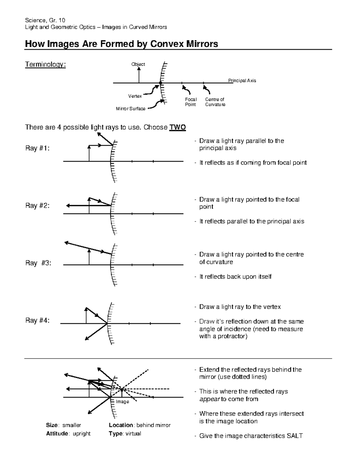 Gr. 10 Science: Convex Mirror Worksheet on Light & Images - Studocu