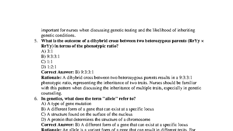 Genetics Test Bank: Key Concepts for Nurses (Course Code: 6766) - Studocu