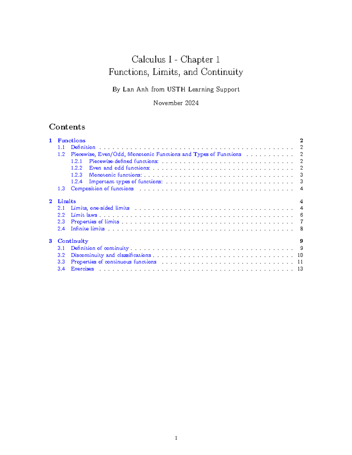 Chapter 1 Functions, Limits and Continuity - Functions, Limits, and Continuity - Calculus I ...