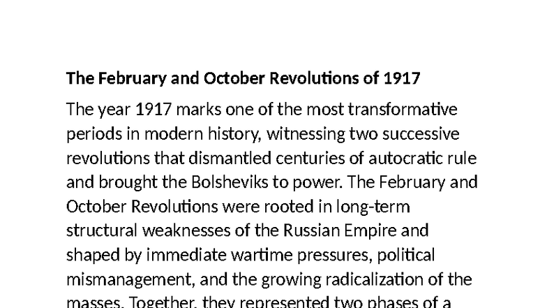 The February and October Revolutions of 1917: A Transformative Era ...