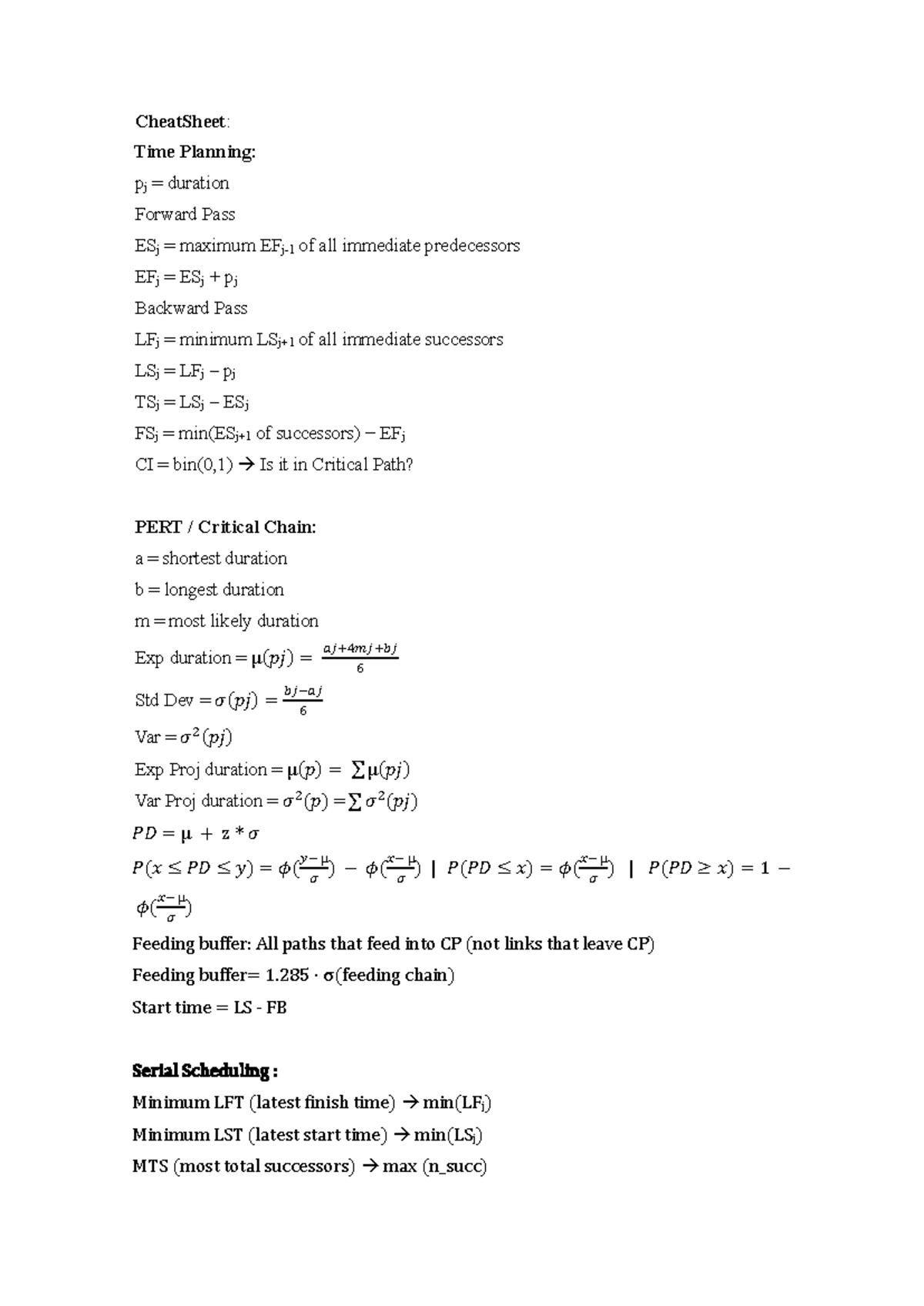 Cheat Sheet: Project Management Techniques and PERT Analysis - Studocu