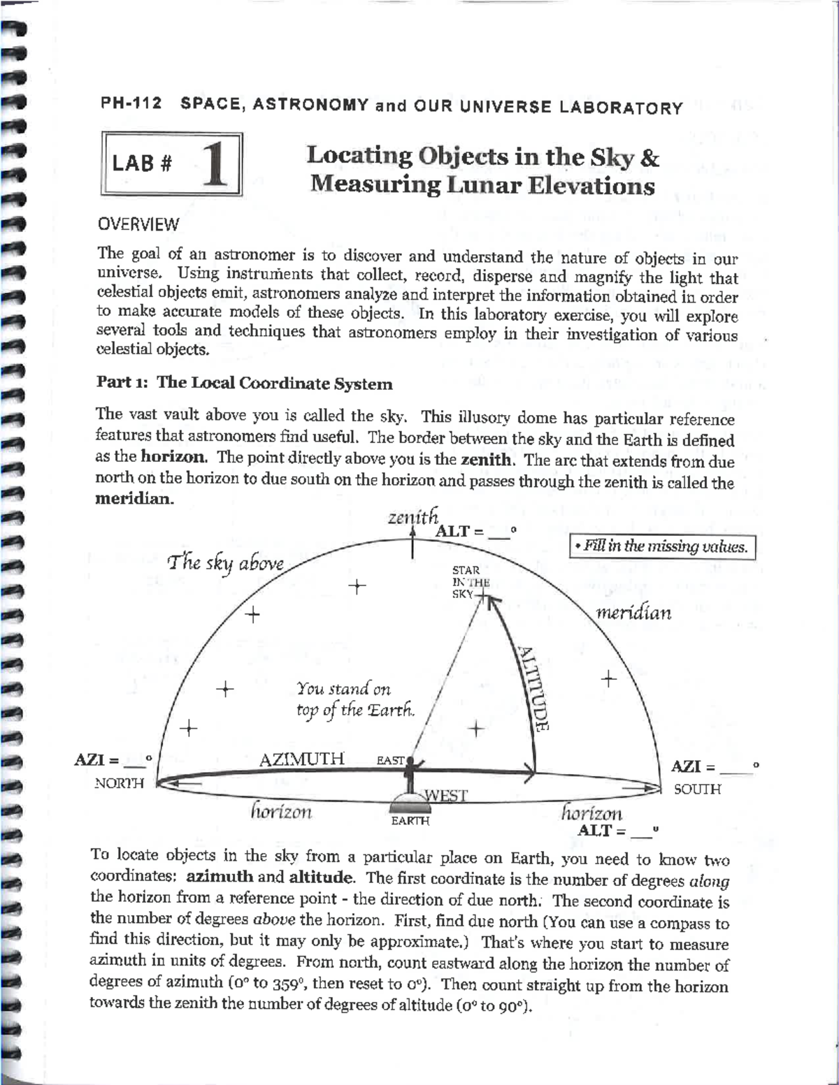 Lab1scan - Hard - SPACE, ASTRONOMY and OUR UNIVERSE LABORATORY LAB 1 ...