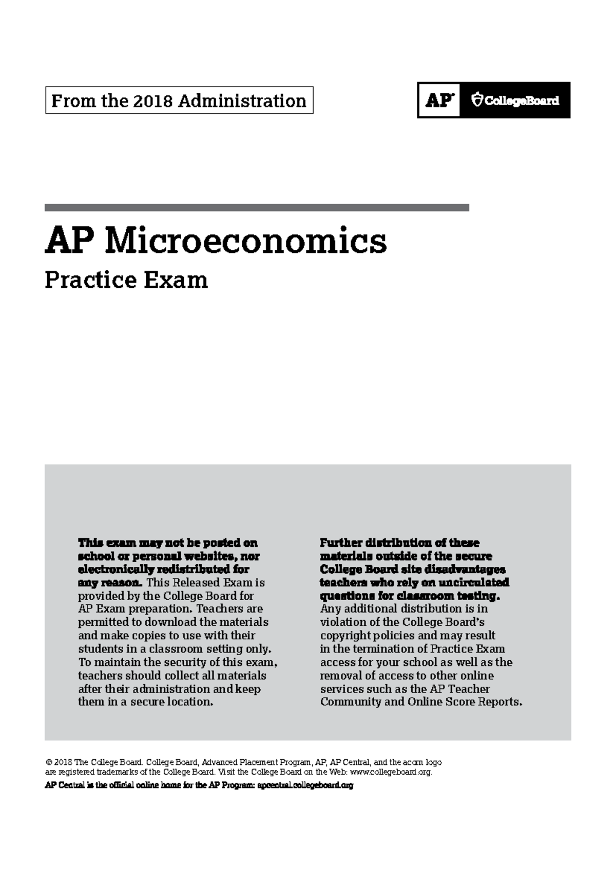 AP Microeconomics Practice Exam - 2018 Released Material - Studocu