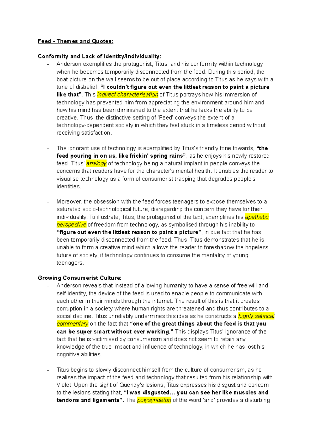 HSC Feed M.T. Anderson Analysis: Key Themes & Quotes Insight - Studocu