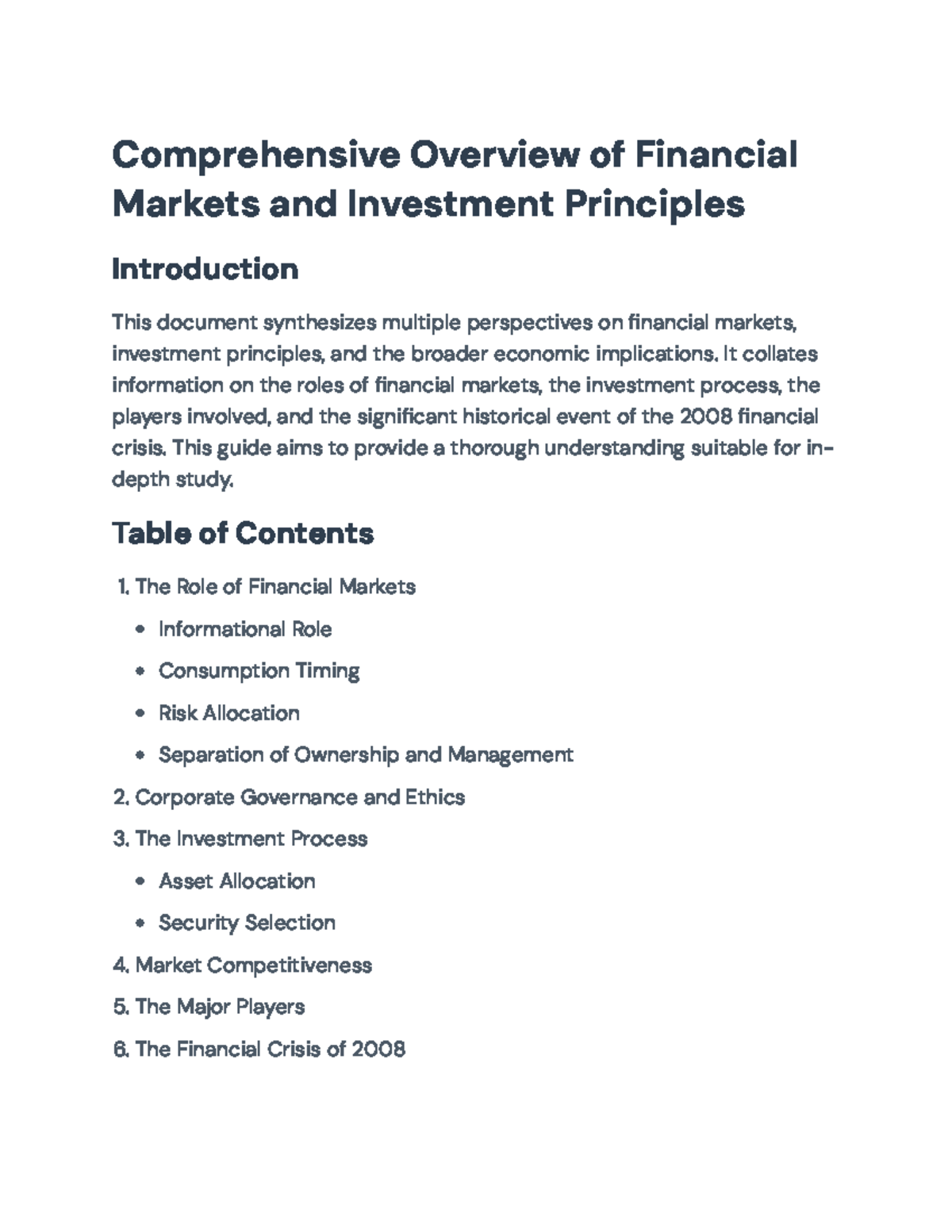 Comprehensive Guide to Financial Markets and Investment Principles ...