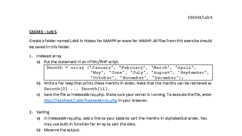 Chapter 5: Arrays in CSC443 Lab 5 - Indexed & Associative Arrays - Studocu