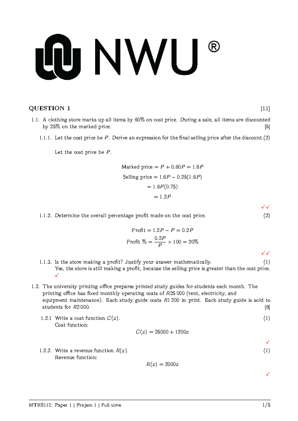 MTHS112: Project 1 2026 Memo - Solutions and Analysis - Studocu