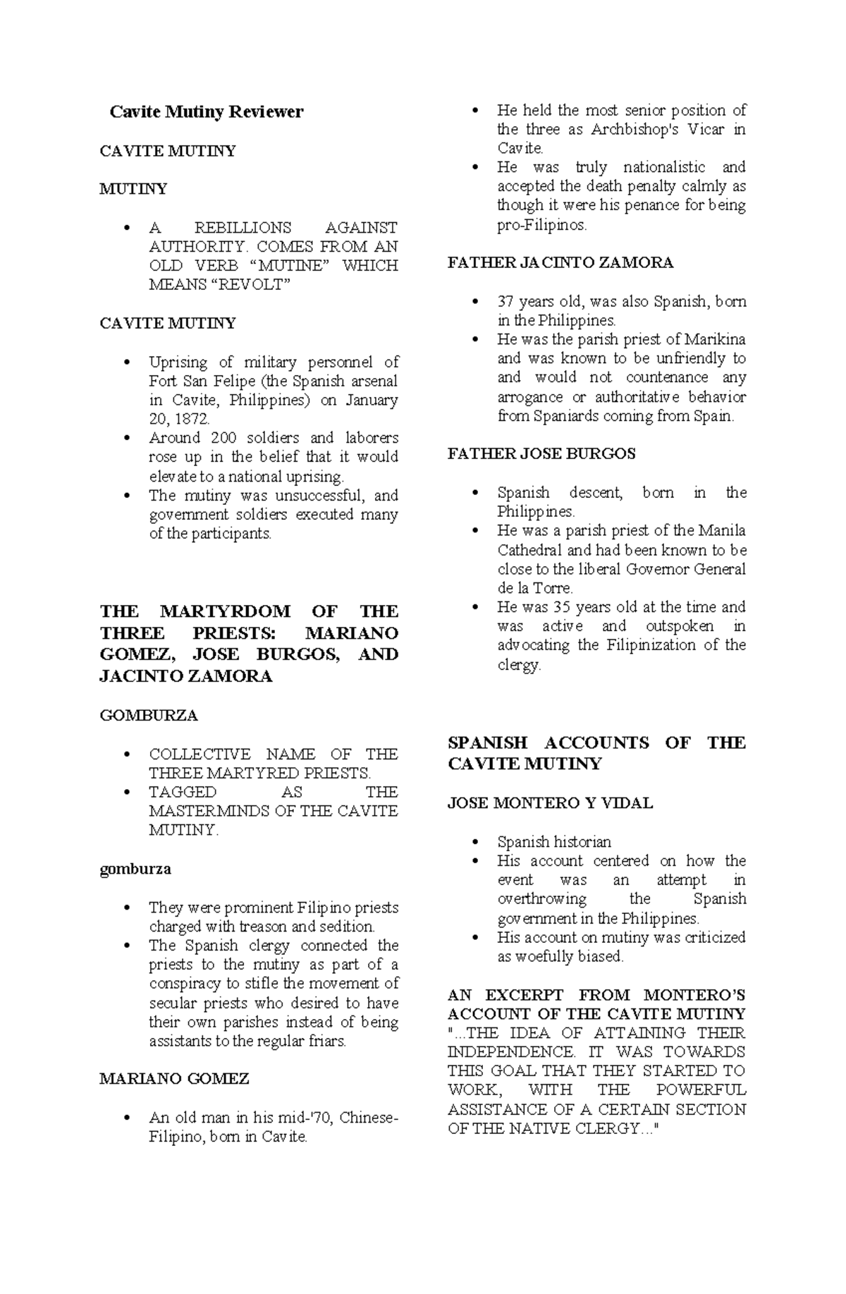 CAVITE MUTINY: Historical Overview & Key Figures - RPH Reviewer - Studocu