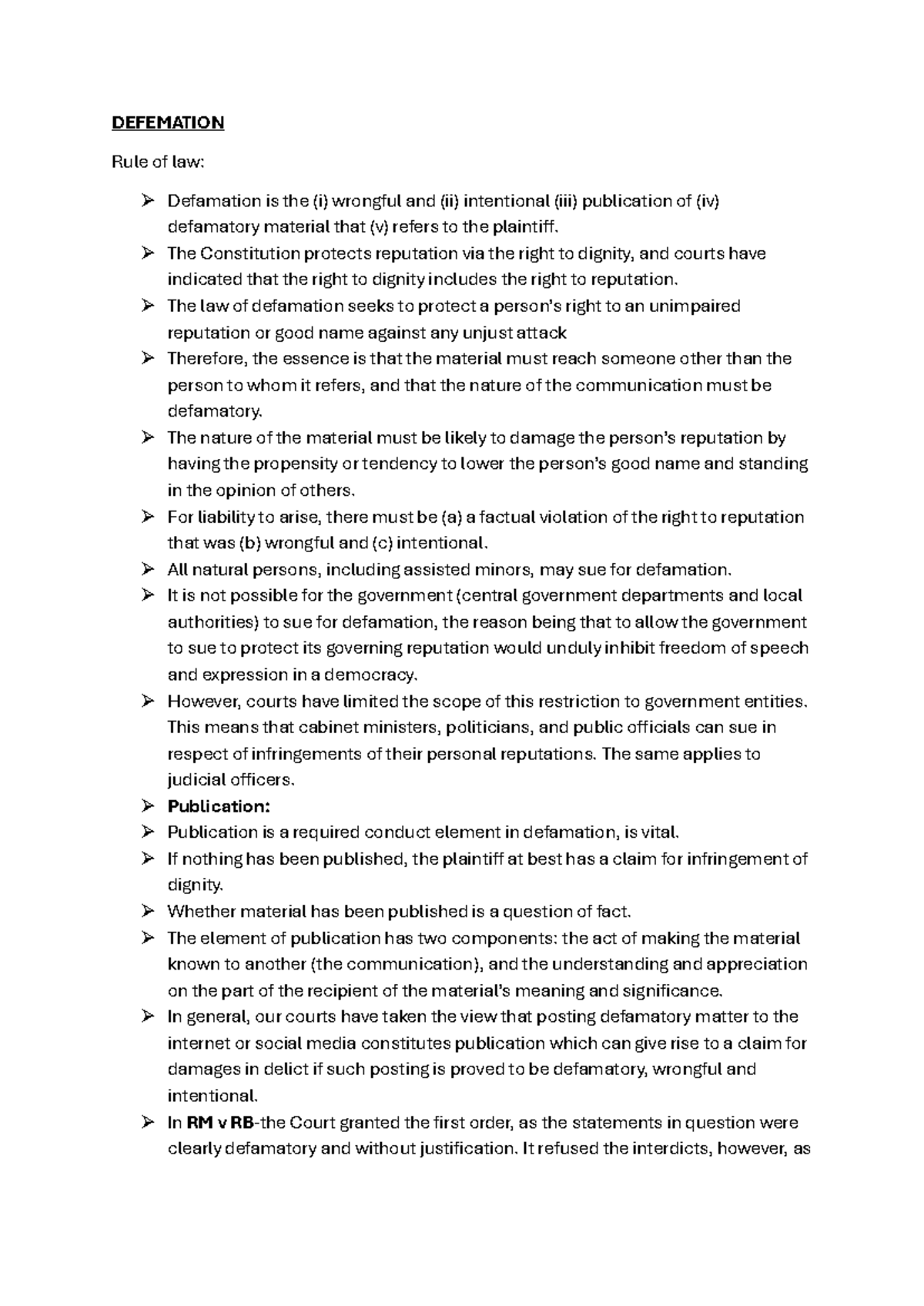 Defamation Law: Key Principles and Case Studies (DEFEMATION Notes ...