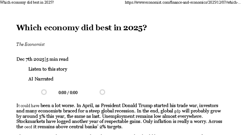 Final Reading Assignment: Which Economy Excelled in 2025? - Studocu