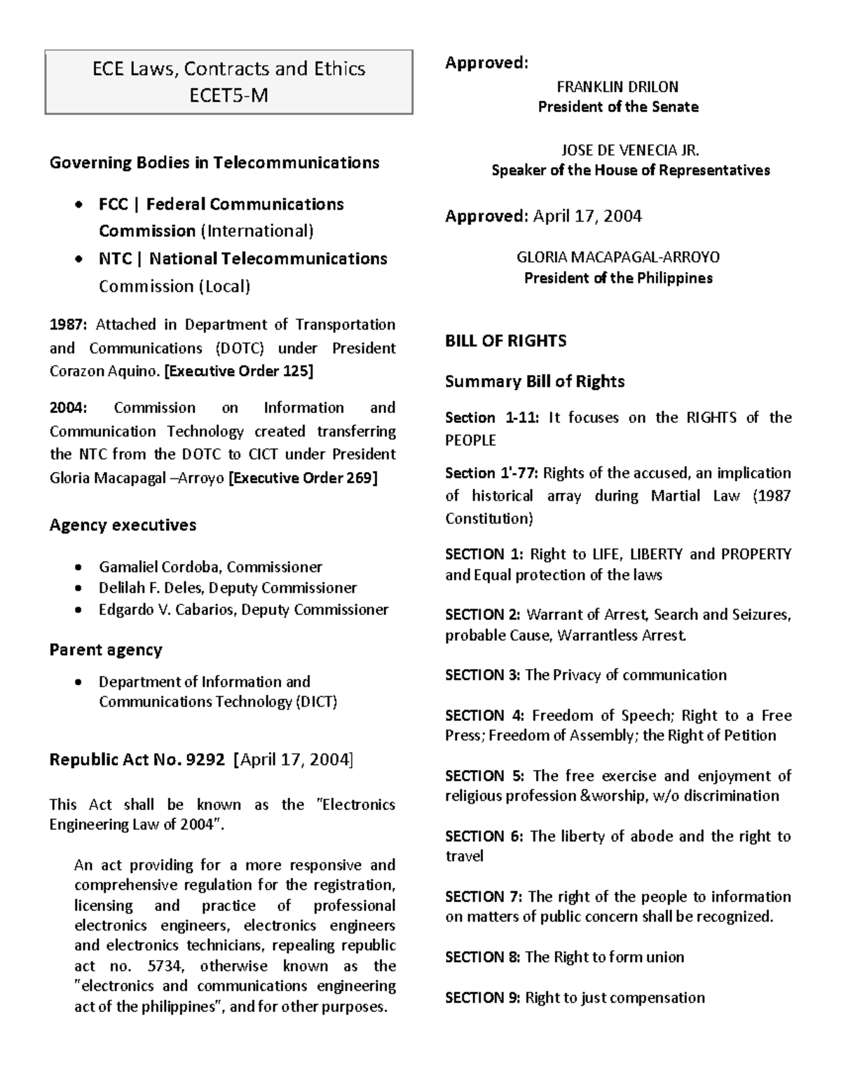 ECE Laws, Contracts & Ethics Overview: ECET5-M Summary and Key Topics - Studocu