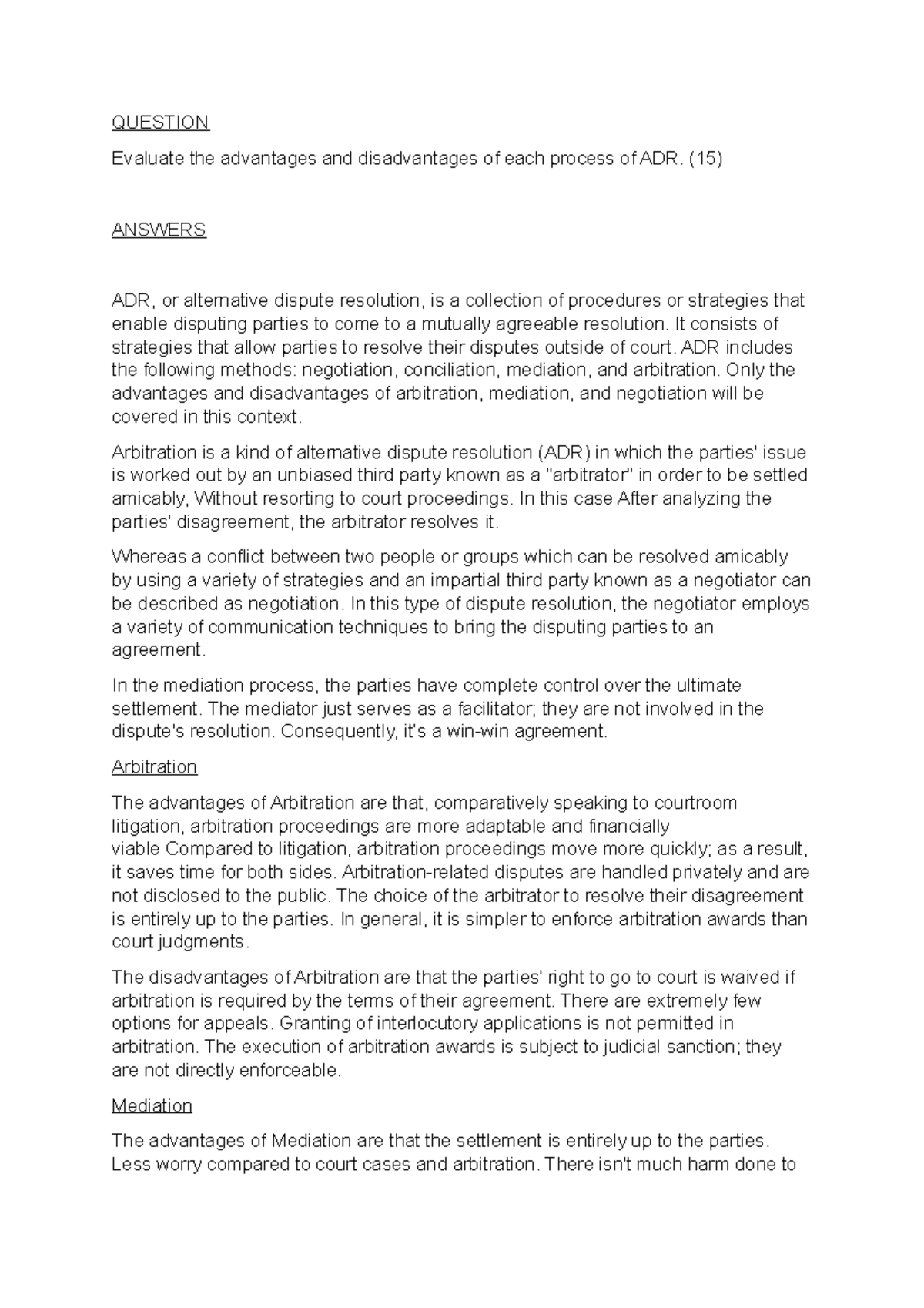 Evaluating the Pros and Cons of ADR Methods: Arbitration, Mediation ...