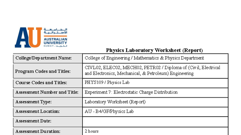 PHYS109 Lab Report: Experiment 7 - Electrostatic Charge Distribution ...
