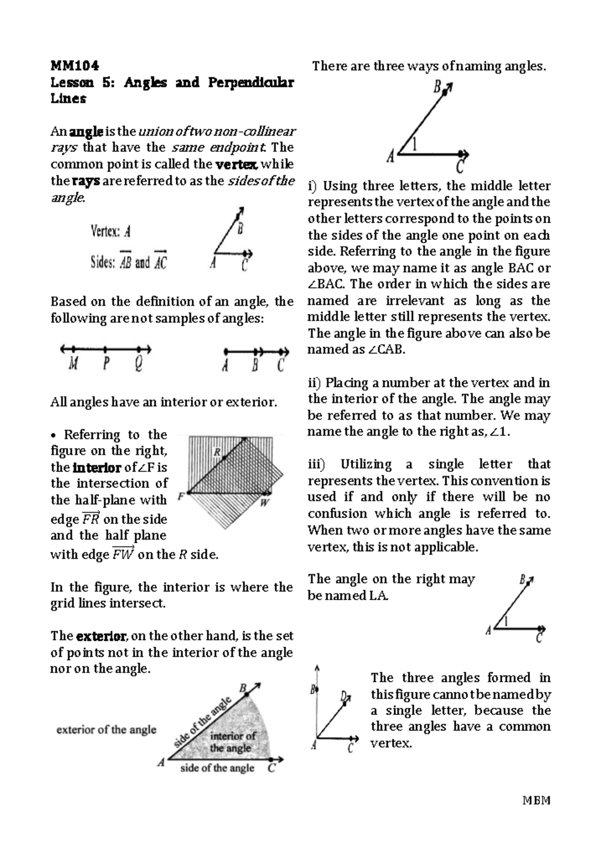 MM104 (Angles and Perpendicular Lines) - MM Lesson 5: Angles and ...