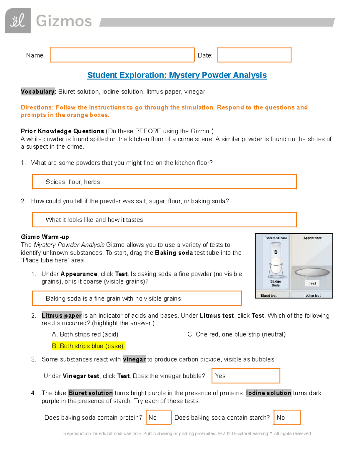 Copy of SE: Mystery Powder Analysis Lab Activity - Studocu