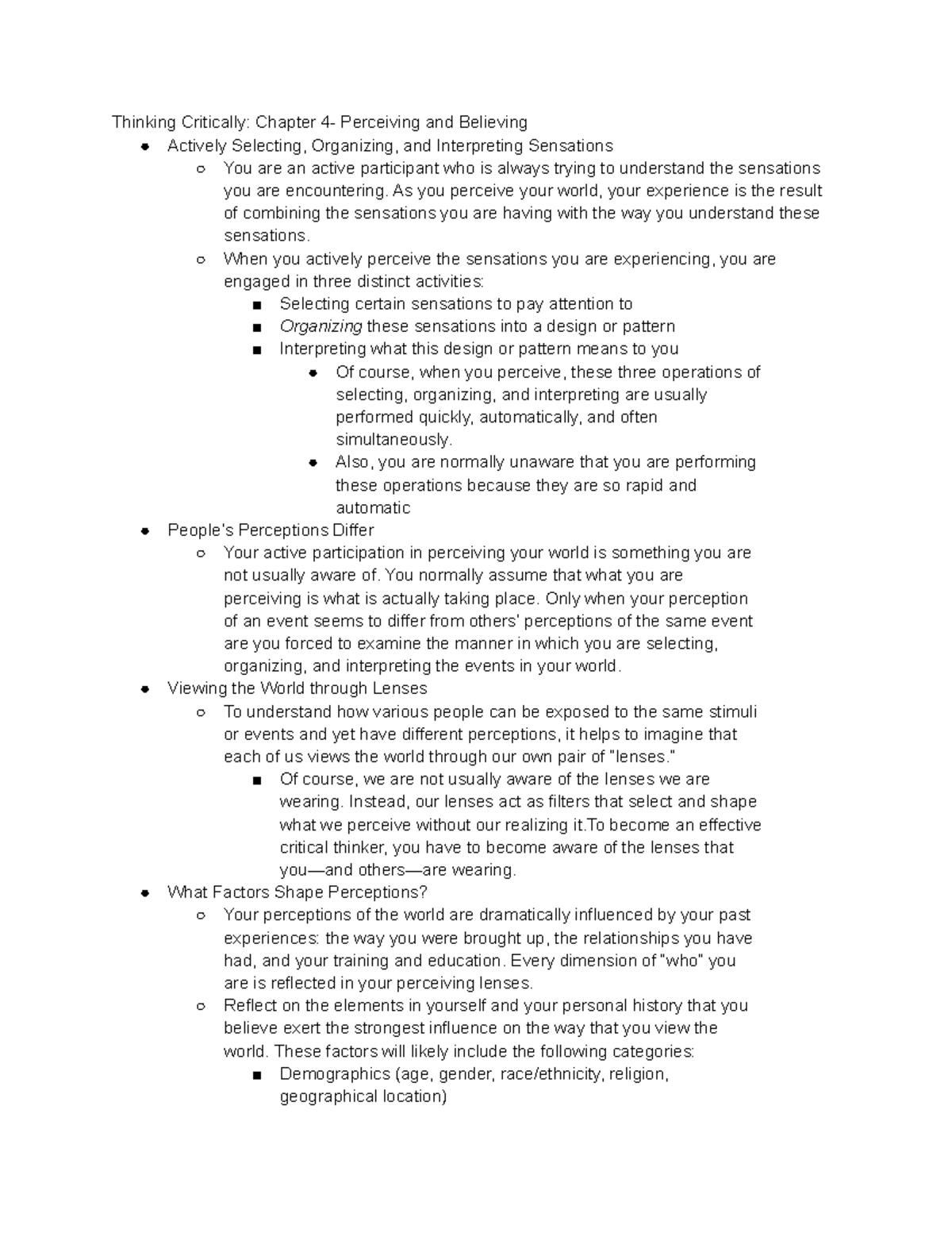 Week 3 Reading Interactive Notes Thinking Critically Chapter 4 Perceiving And Believing