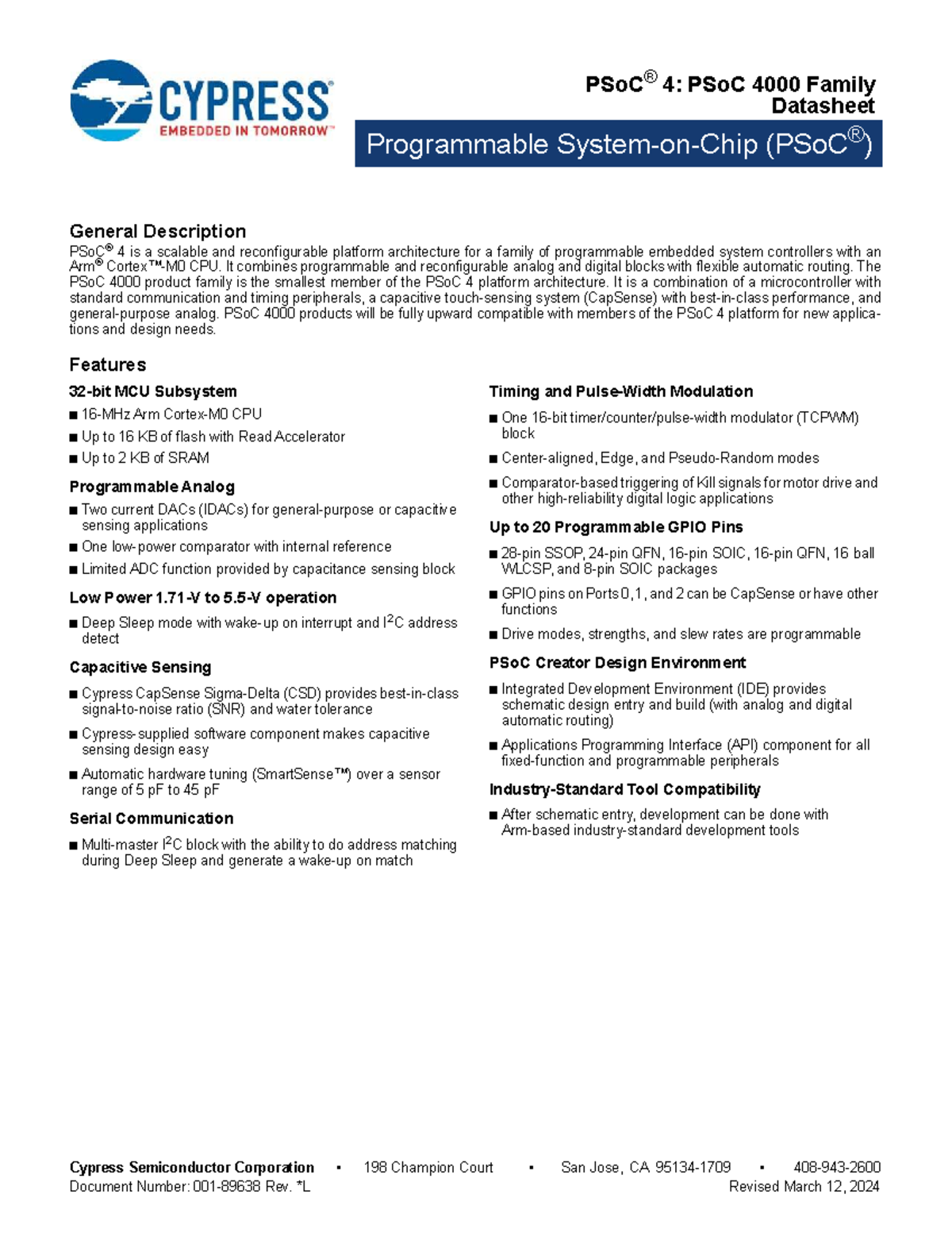 4: PSoC 4 Family Datasheet Overview and Specifications - Studocu