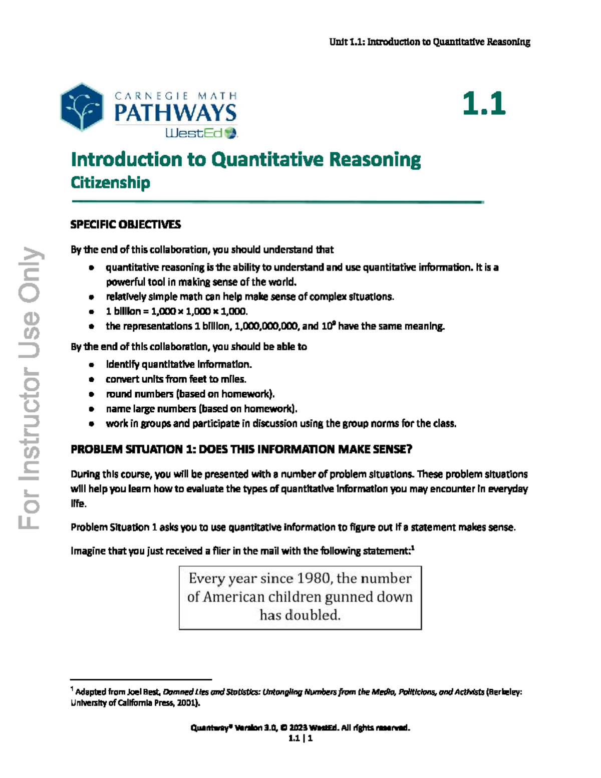 Unit 1.1: Intro to Quantitative Reasoning - CARNEGIE MATH PATHWAYS ...