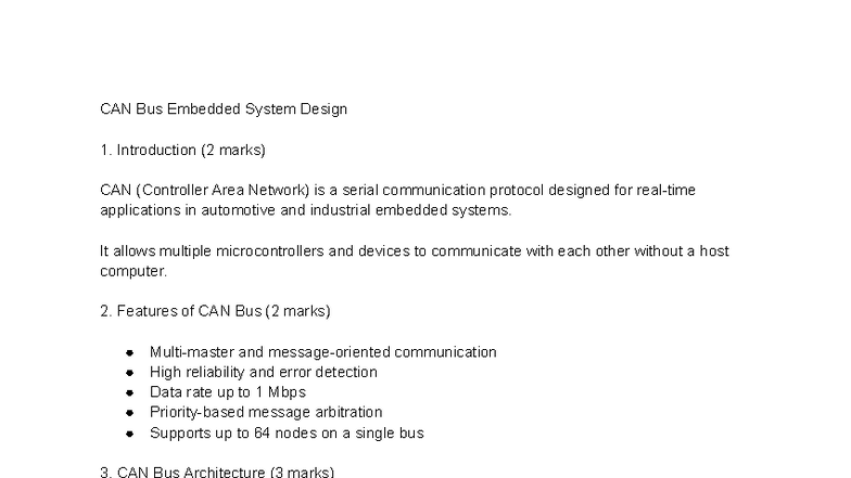 CAN Bus Embedded System Design: Overview and Features - Studocu