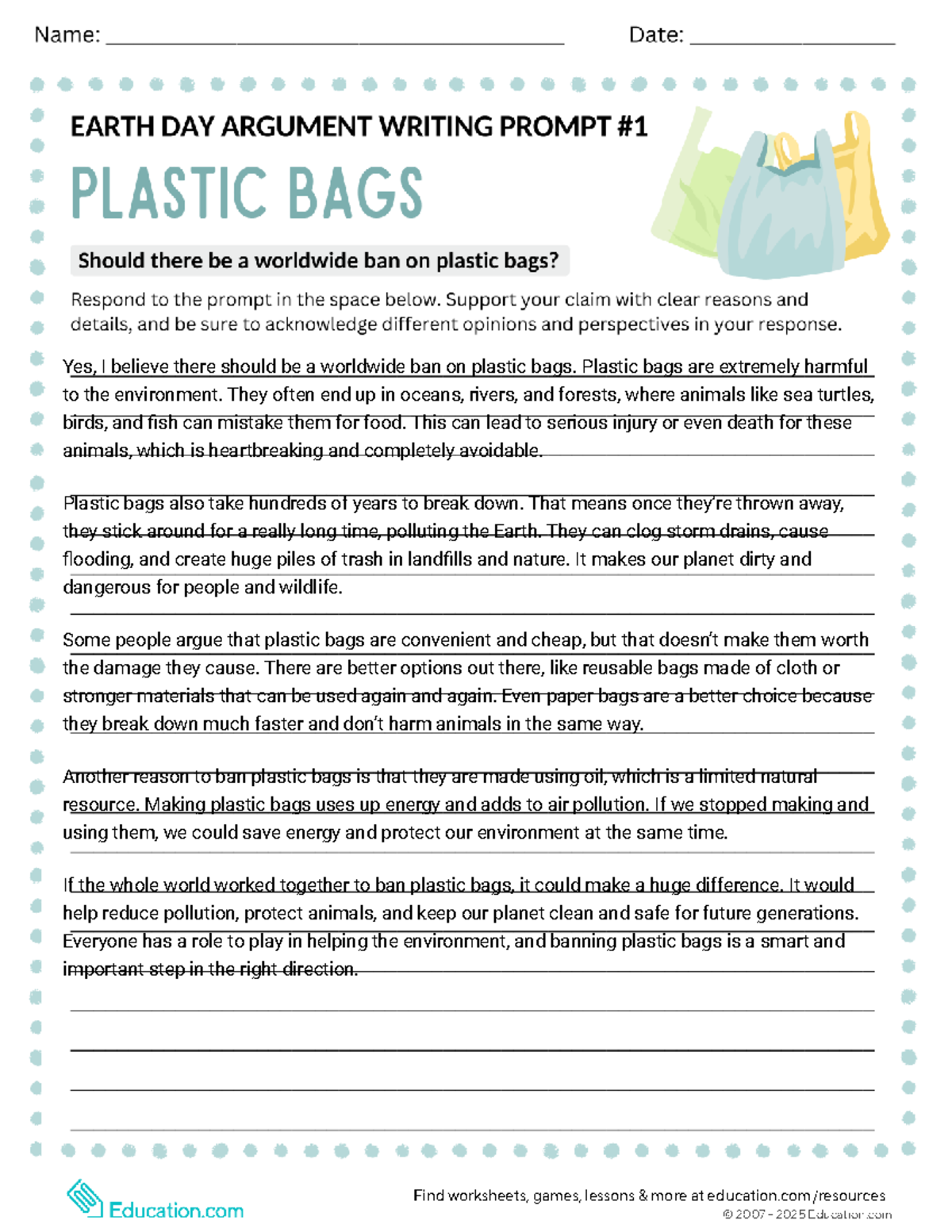 Argumentative Essay: Worldwide Ban on Plastic Bags - Earth Day 2023 ...